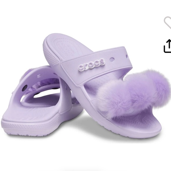 CROCS | Shoes | Bnwt Classic Crocs Pom Pom Slide Sandals Fur Sure ...